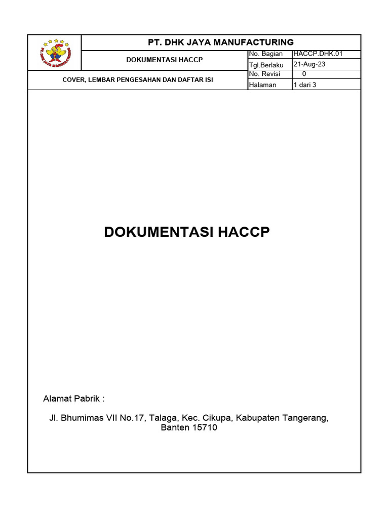Cover Dokumen HACCP | PDF