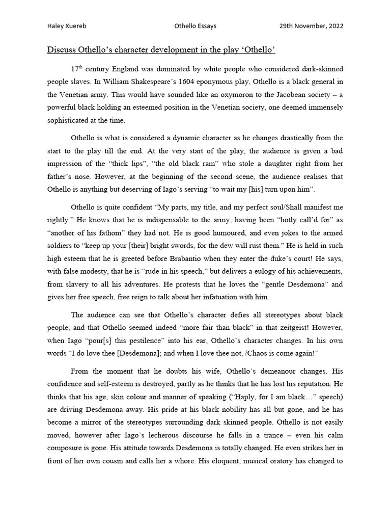 Othello Character Development | PDF | Othello | Iago