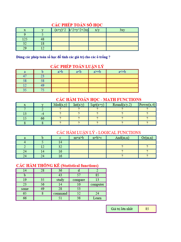 Bản Sao Bai Tap Thuc Hanh Excel 2023 | PDF