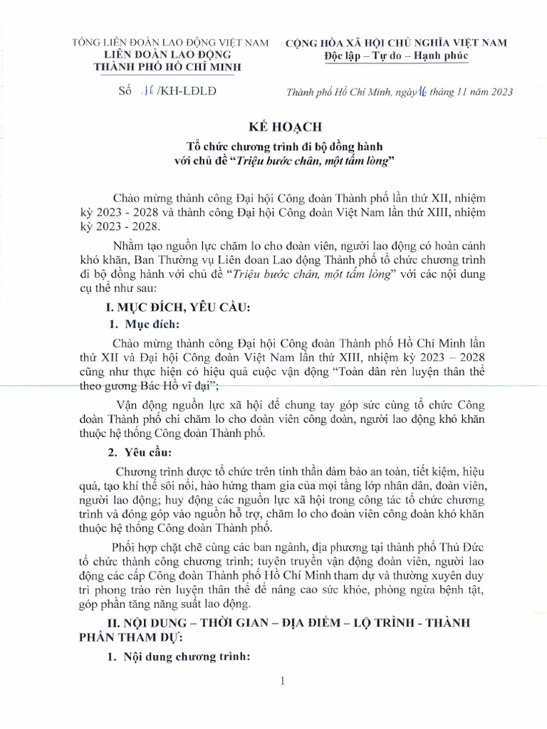 Chuong Trinh Di Bo Dong Hanh 2023-2024 | PDF