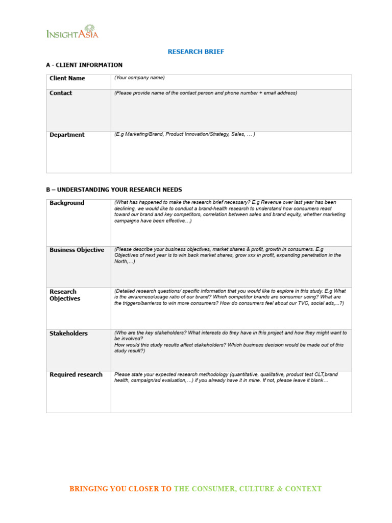 Market Research Brief Template | PDF | Brand | Business Economics