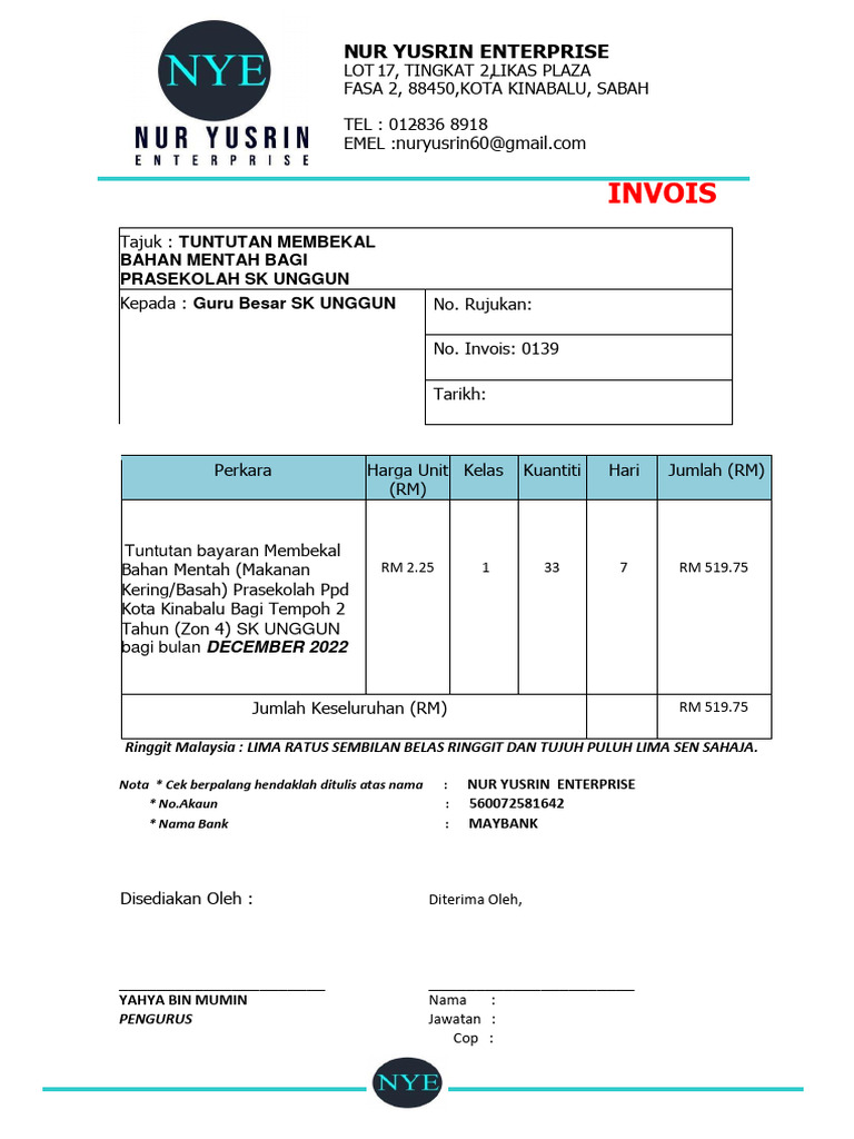 Invois SK Unggun December 2022 | PDF