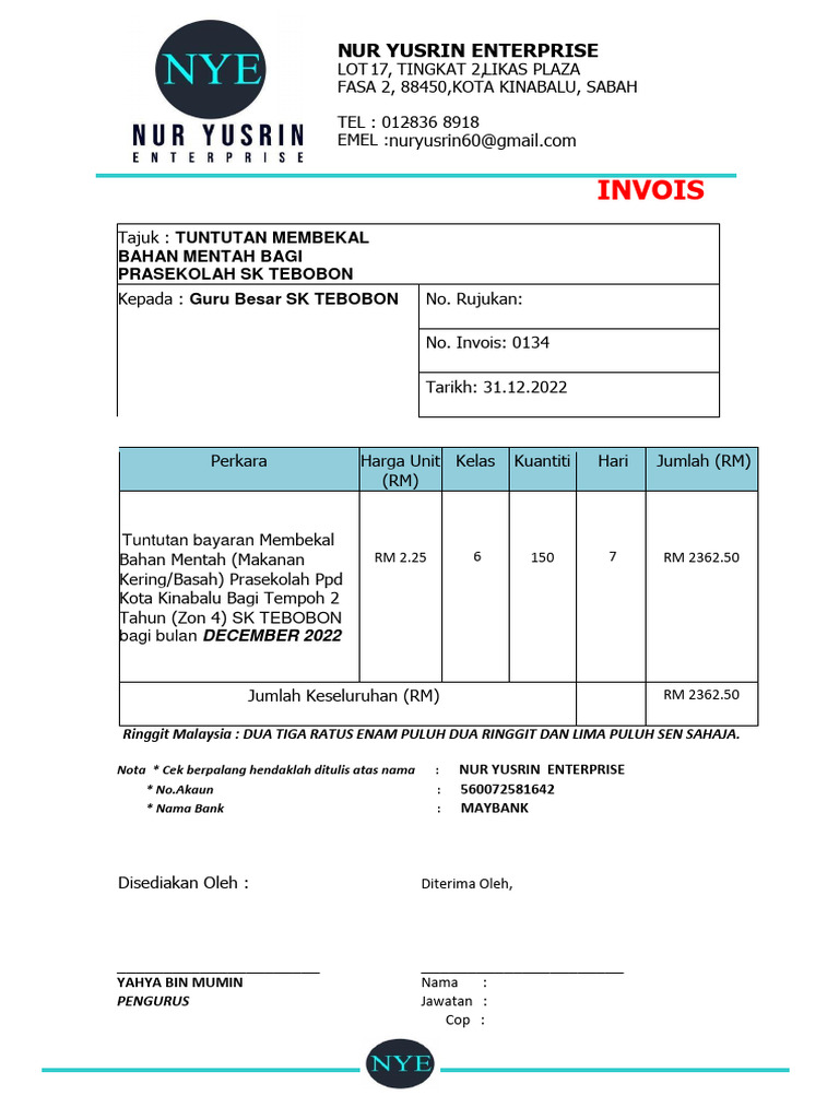 Invois Tebobon December 2022 | PDF