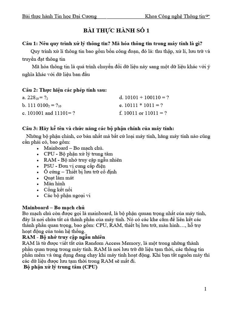 BTTH - Tin học - B01-1 | PDF