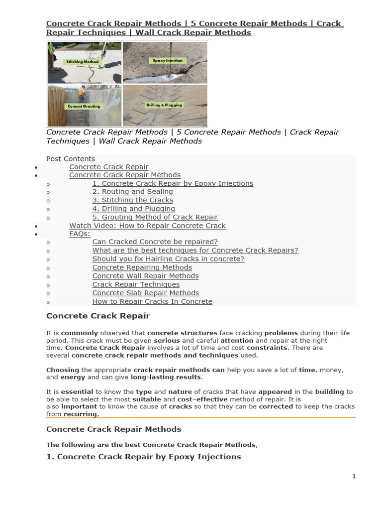 Concrete Crack Repair Methods | PDF | Concrete | Epoxy