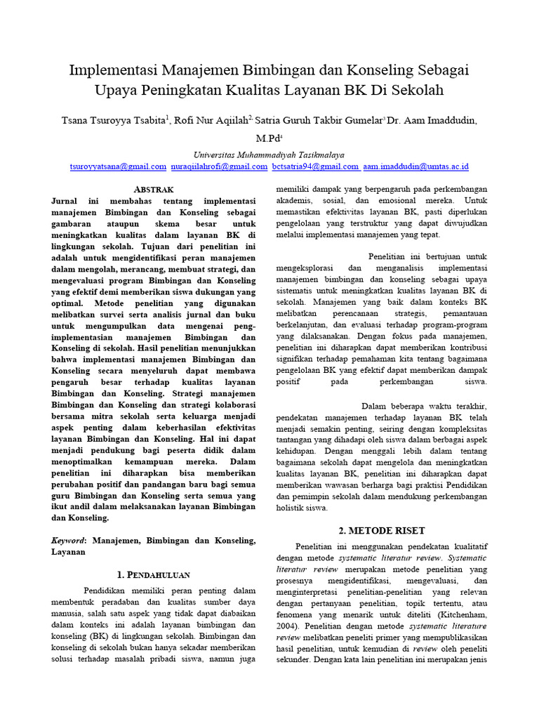 Jurnal Implementasi Manajemen BK Di Sekolah | PDF
