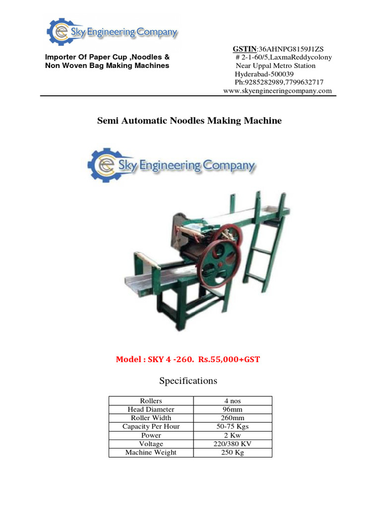 Fully Automatic Noodles Making Machine | PDF | Technology & Engineering