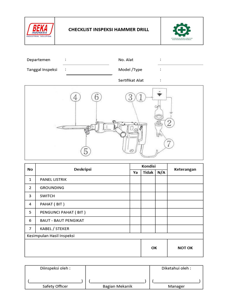 Form Check List Inspeksi Hammer Drill | PDF