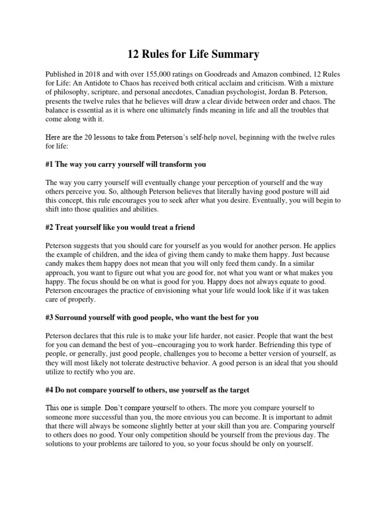 Summary of 12 Rules for Life | PDF | Social Psychology | Psychological ...