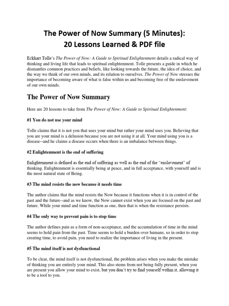 Key Lessons from The Power of Now | PDF | Mind | Anxiety