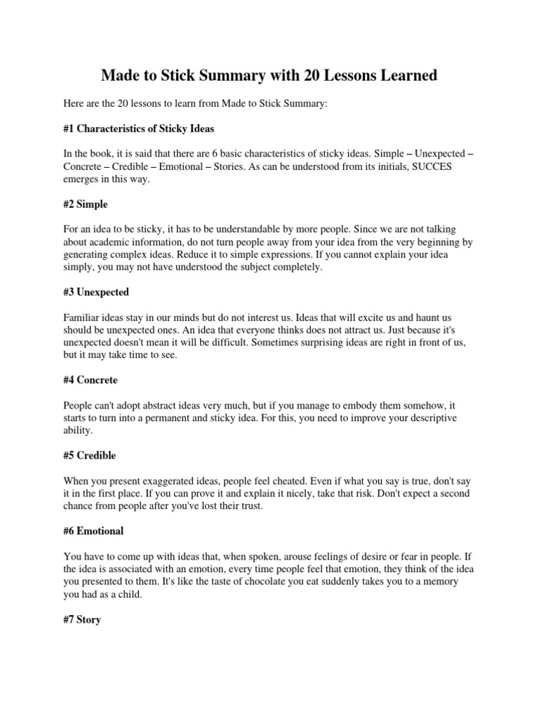 20 Lessons from Made to Stick | PDF | Idea | Mind