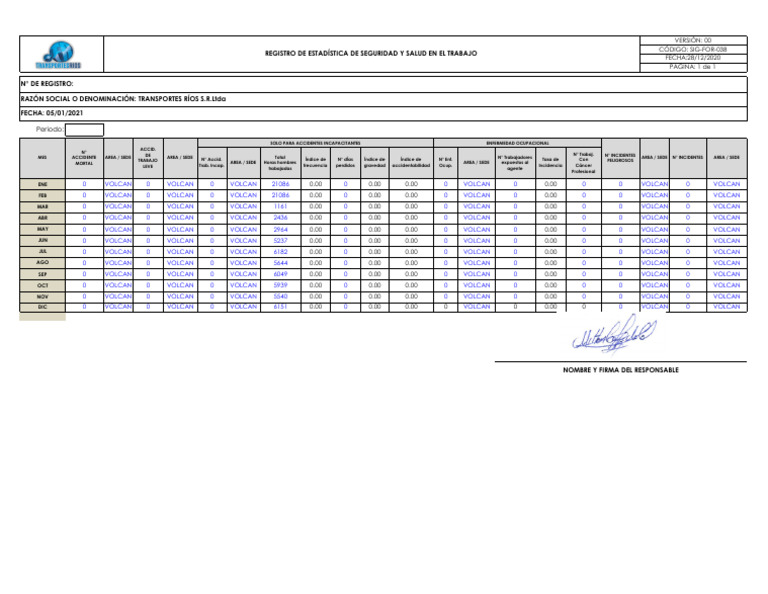 SIG-FOR-038 Reg. de Estadistica SST 2020 | PDF | Especialidades Medicas | Salud pública