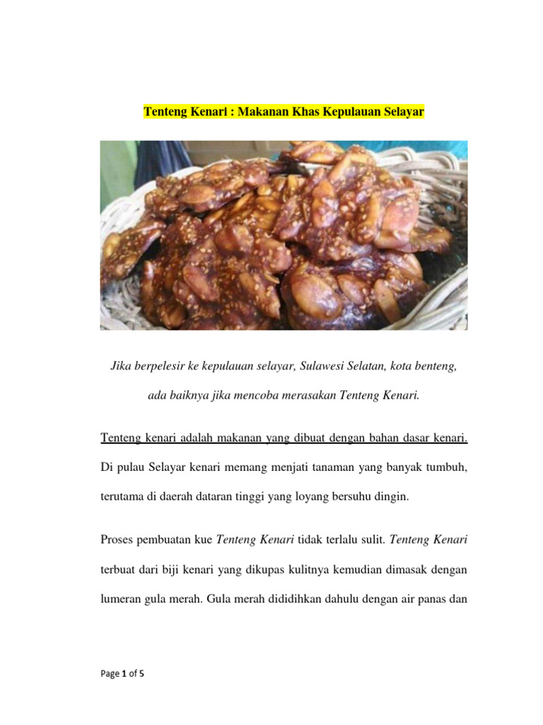 Tenteng Kenari Makanan Khas Selayar | PDF