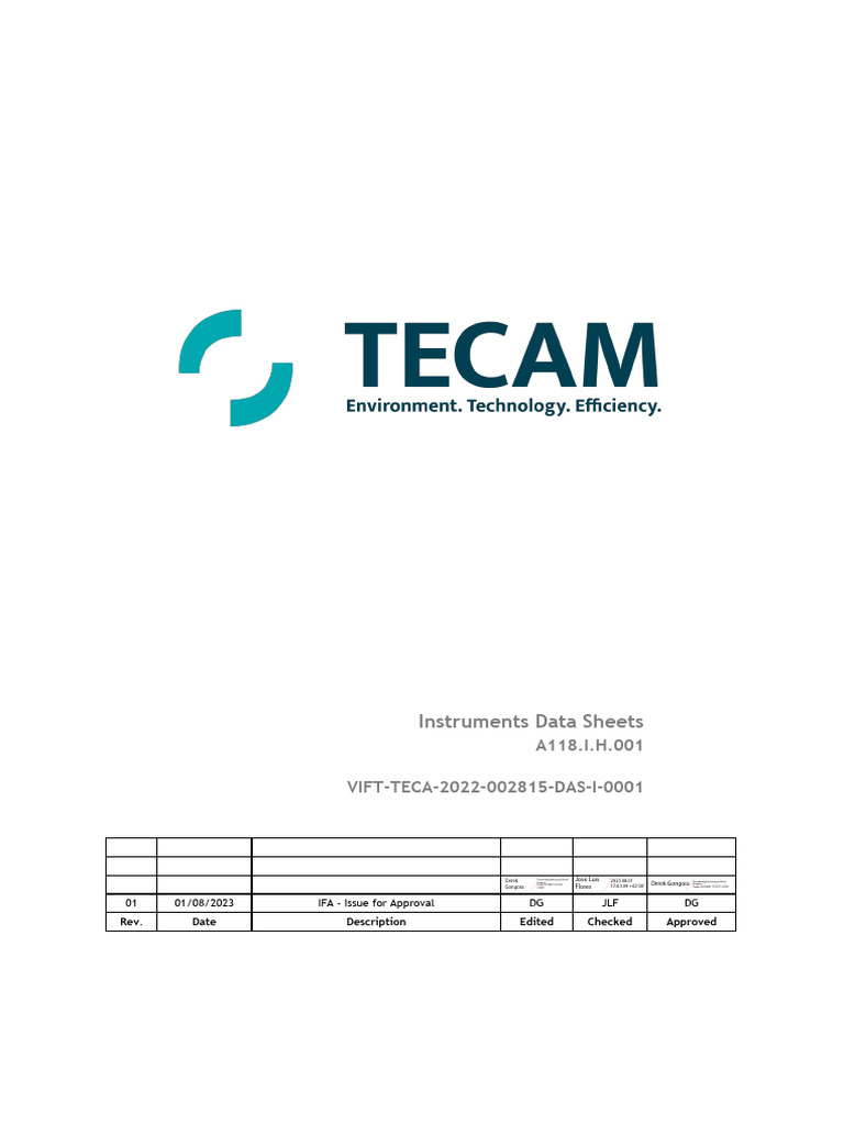 VIFT TECA 2022 002815 DAS I 0001 - 01 - Instruments Data Sheets | PDF | Sensor | Calibration