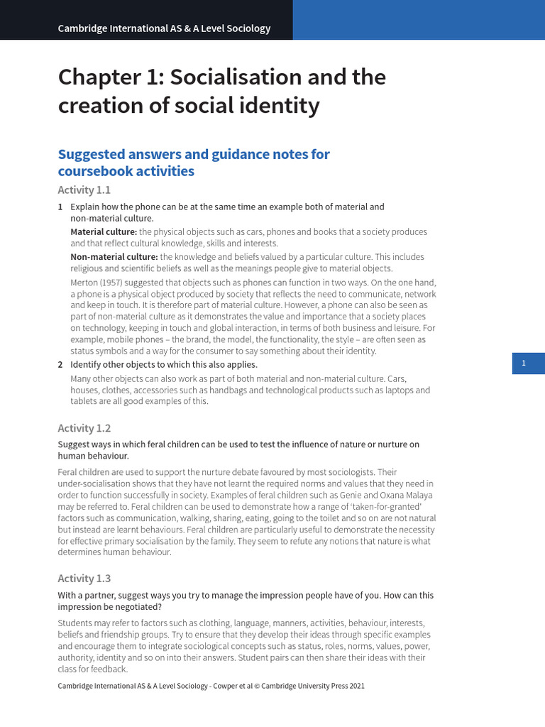 Socialisation and Identity in Sociology | PDF | Socialization | Gender