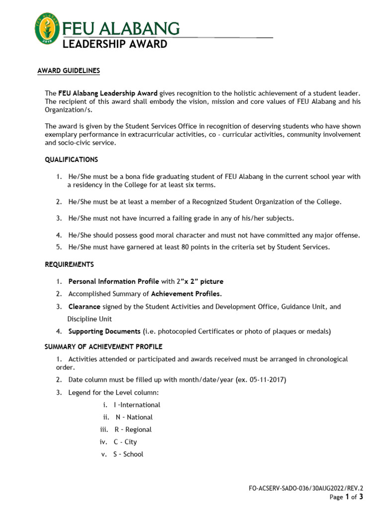 FEUA LA Guidelines | PDF