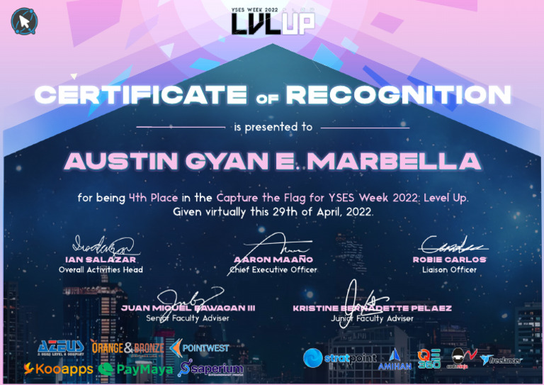 YSES Week 2022 - CTF Winner - Austin Gyan E. Marbella | PDF
