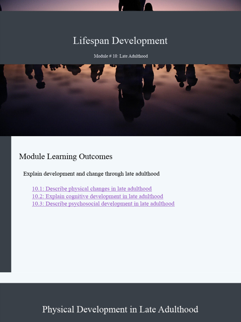 Lifespan Development 10 Late Adulthood | PDF | Ageing | Senescence
