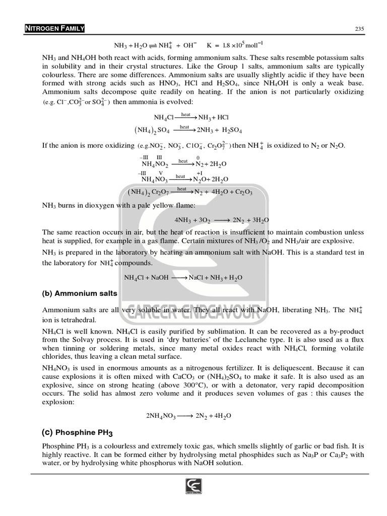 07 Nitrogen Family 06 | PDF | Ammonia | Salt (Chemistry)