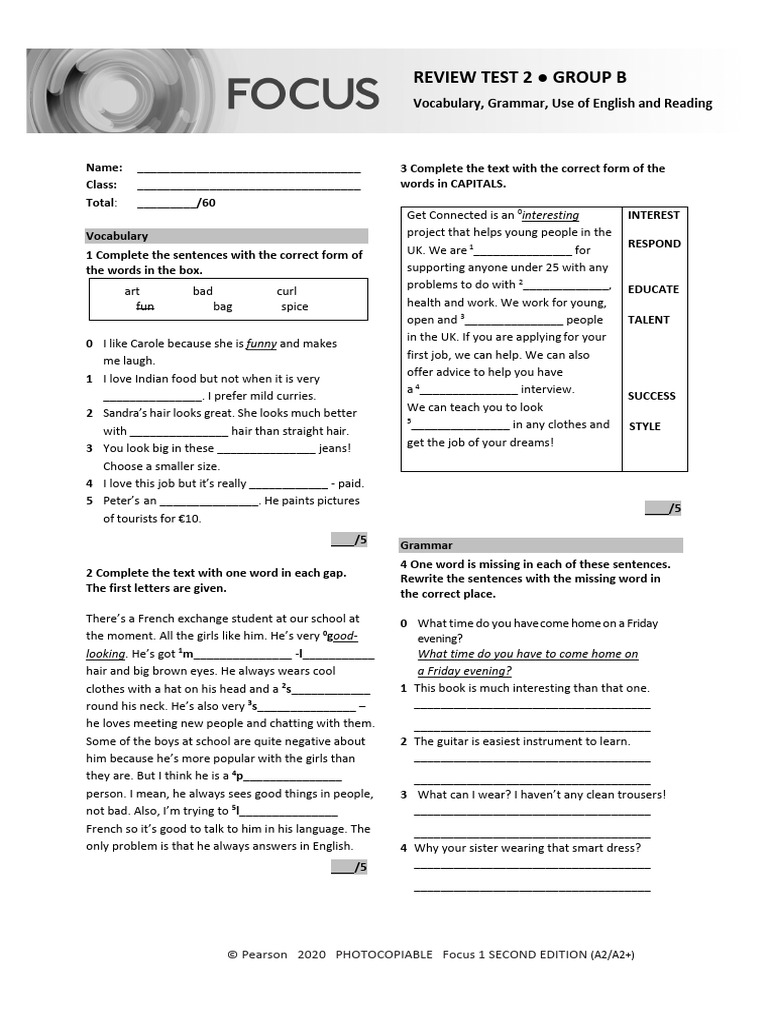 English File B1/B1+ Review Test | PDF | Cuisine | Food And Drink
