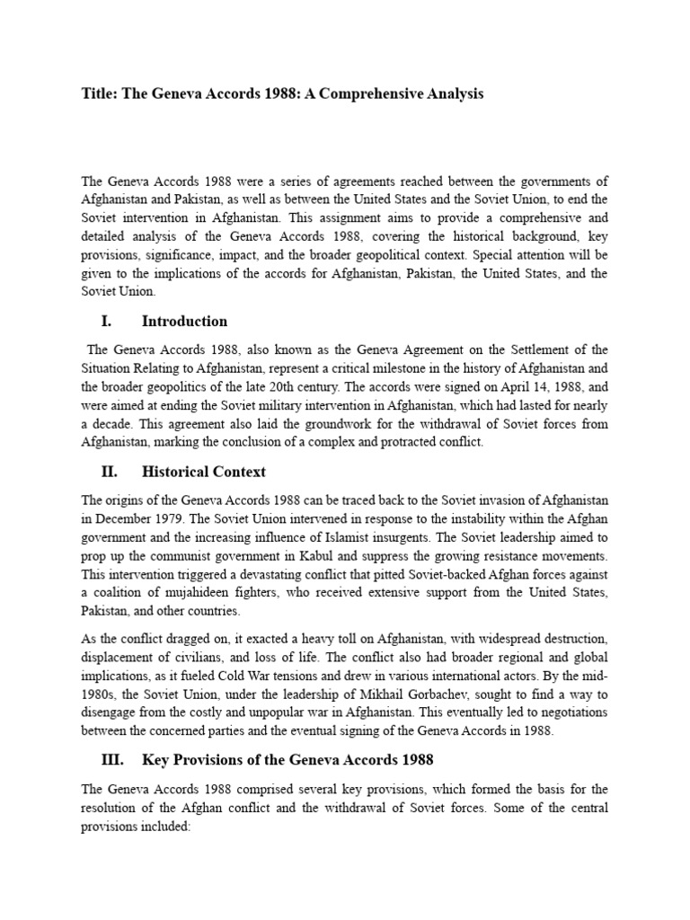 Geneva Accords | PDF | Soviet–Afghan War | Afghanistan