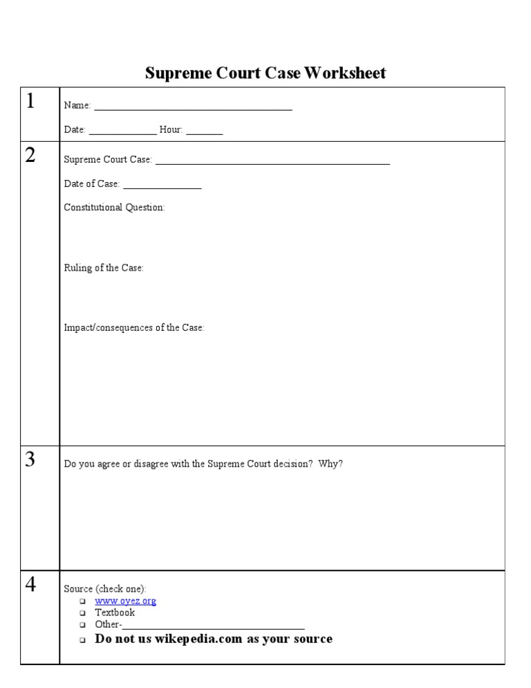 Supreme Court Case Worksheet | PDF | Government | Justice