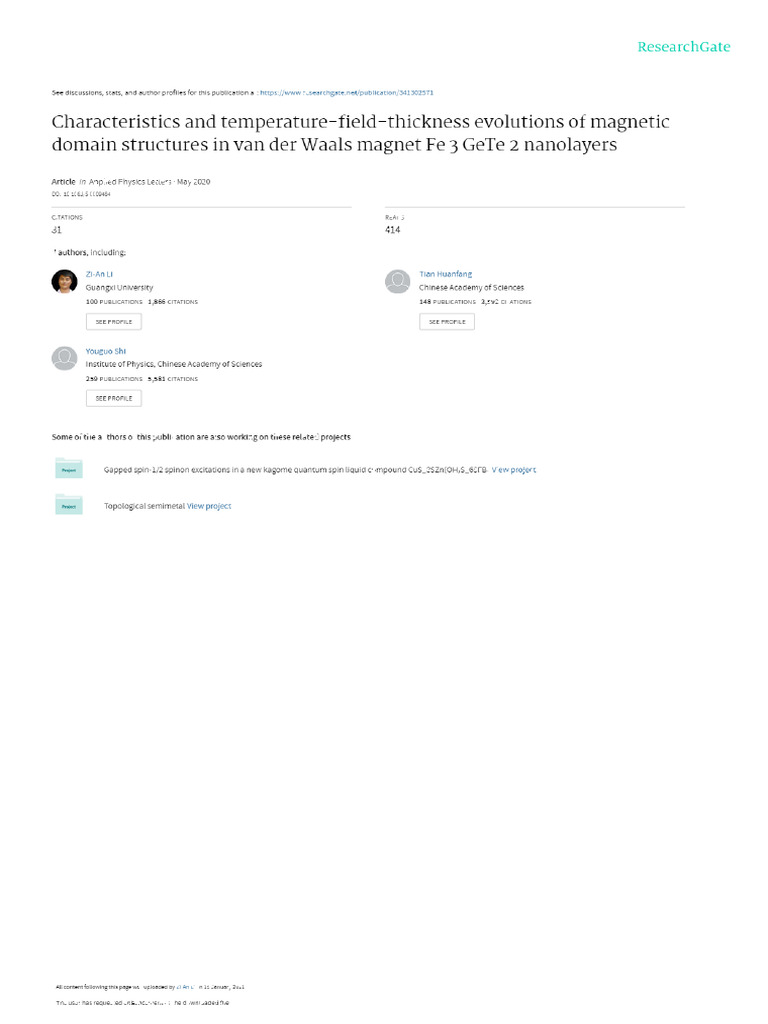 Characteristics and Temperature-Field-Thickness Evolutions of Magnetic ...