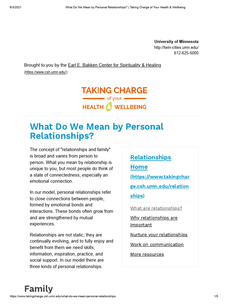What Do We Mean by Personal Relationships - Taking Charge of Your ...