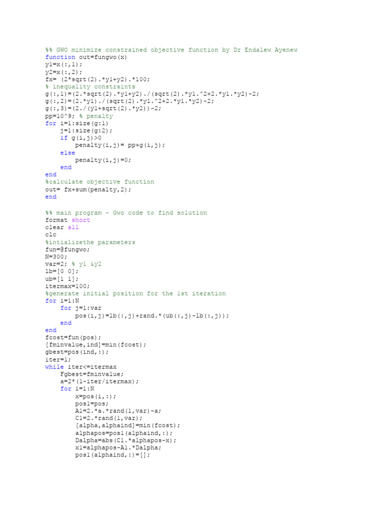Matlab Code Of Gwo Minimize Constrained Objective Function Pid