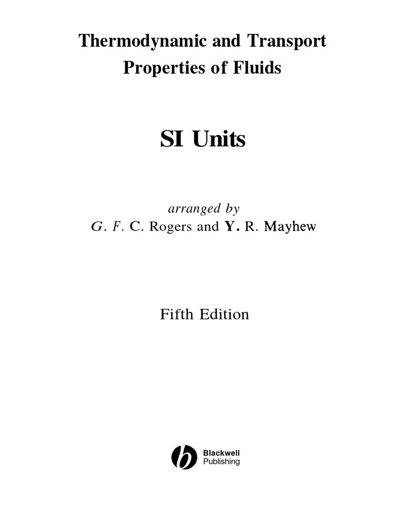 Thermodynamic & Transport Properties of Fluids (Rogers) 5e | PDF ...