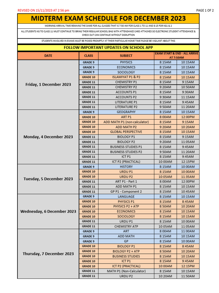 Timetable Mid Term Dec '23 Exam | PDF | Human Life Stages | Youth