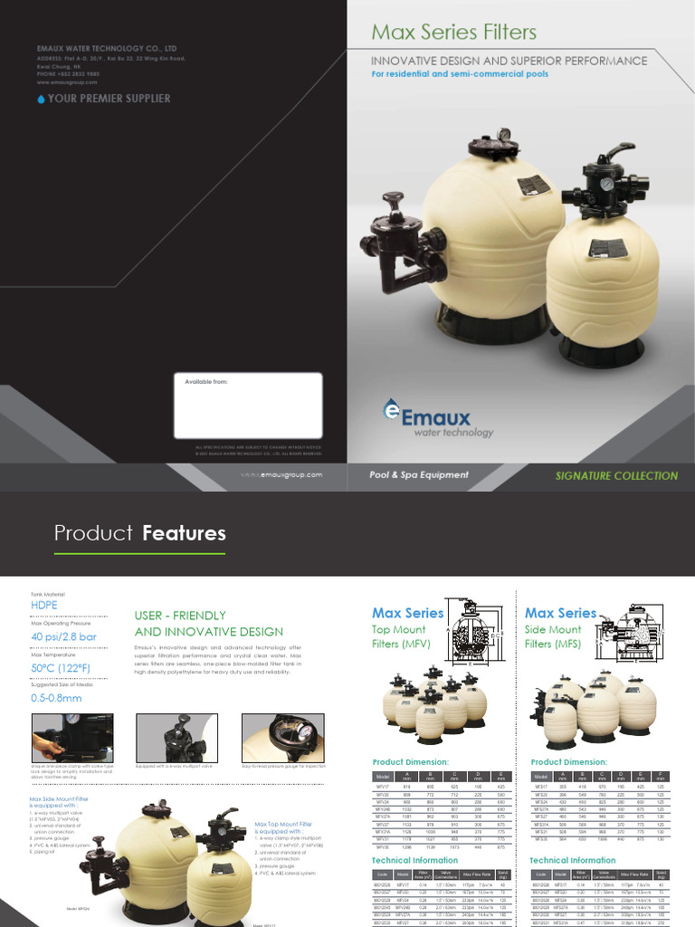 Max Series Pool Filters Overview | PDF | Valve | Chemical Engineering