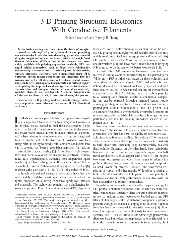 3-D Printing Structural Electronics With Conductive Filaments | PDF | 3 D Printing | Electrical ...