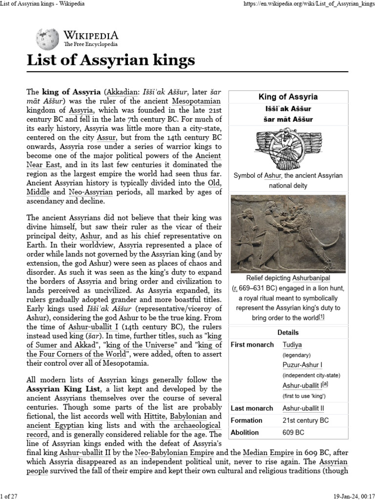 List of Assyrian Kings - Wikipedia | PDF