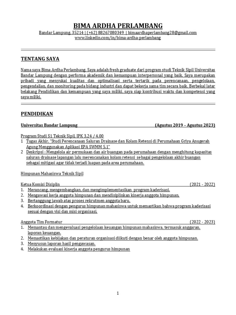 CV - Bima Ardha Perlambang 2 | PDF