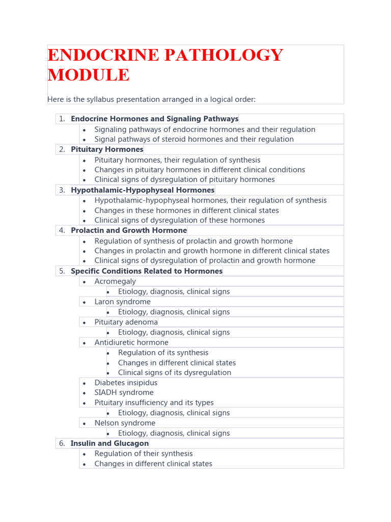 ENDOCRINE PATHOLOGY MODULE | PDF | Growth Hormone | Hypothalamus