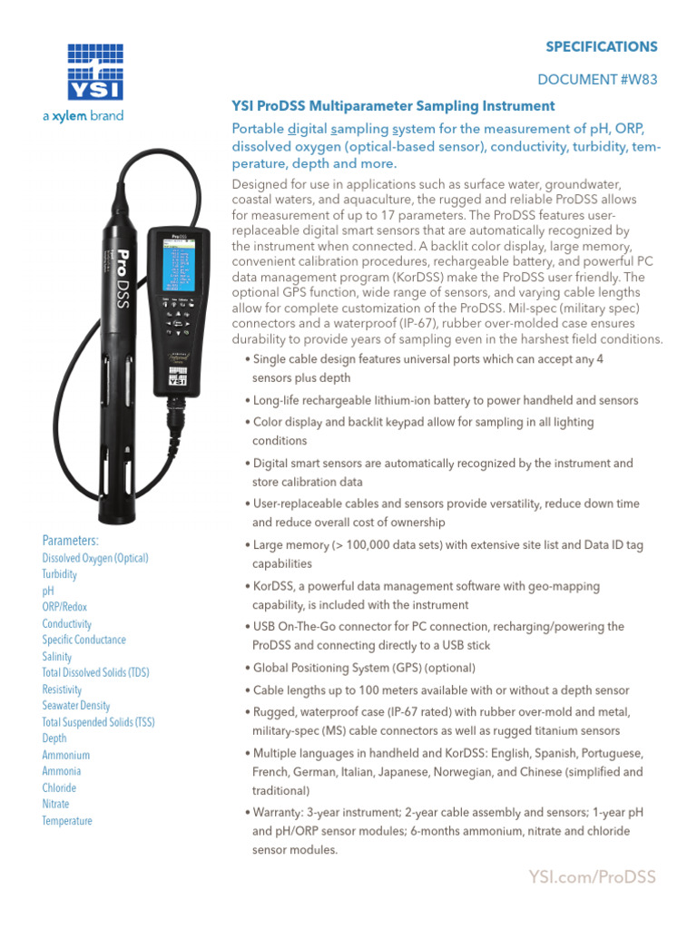 YSI ProDSS Datasheet | PDF | Salinity | Battery Charger