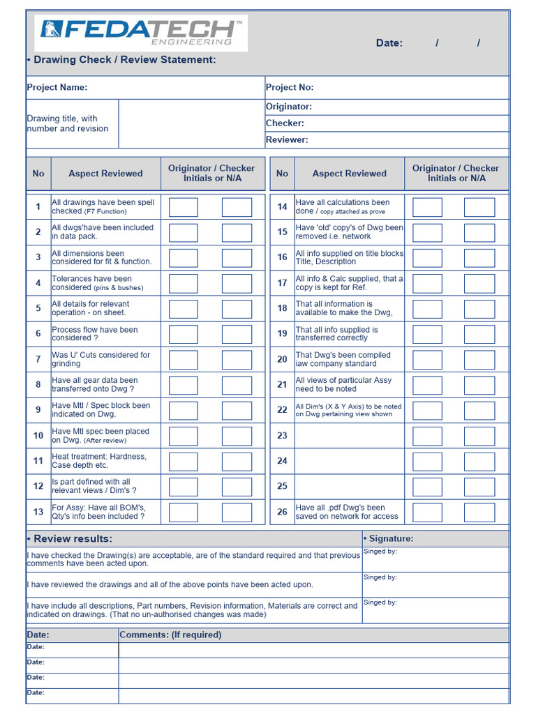FEDATECH Drawing Review Checklist Rev 00 12 May 2023 | PDF | Computing