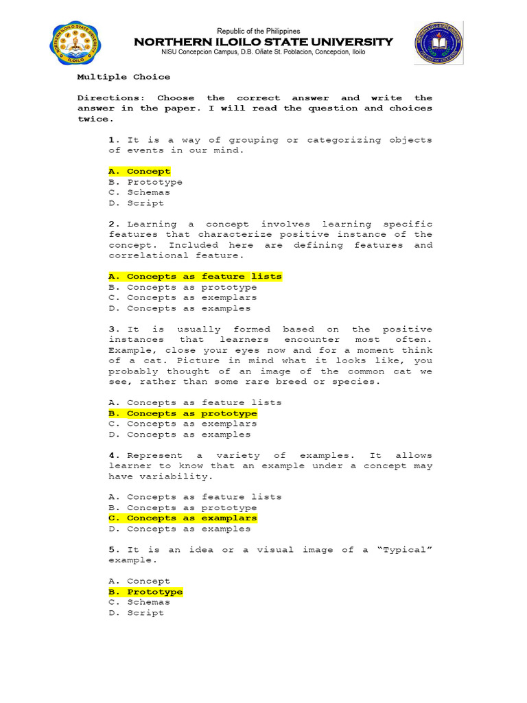 Concept Learning and Cognitive Transfer Quiz | PDF | Constructivism (Philosophy Of Education ...