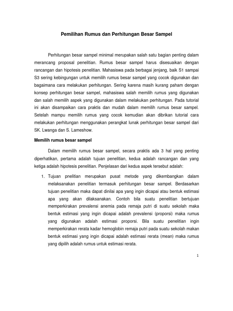 Pemilihan Rumus Dan Perhitungan Besar Sampel | PDF