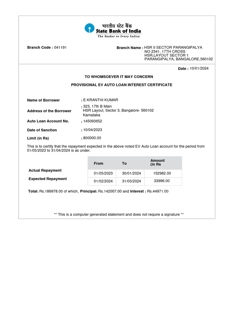 KK EV Auto Loan Certificate (1) | PDF