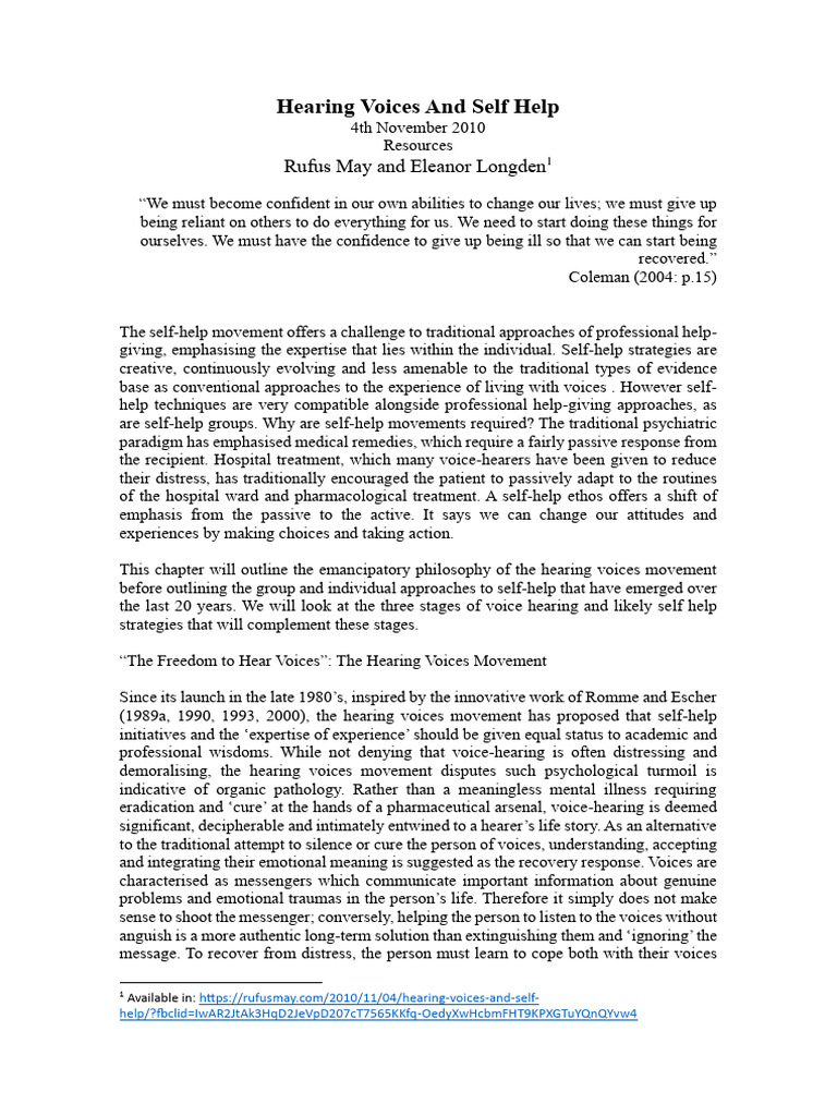 Hearing Voices and Self Help - Rufus May & Eleanor Longden | PDF ...