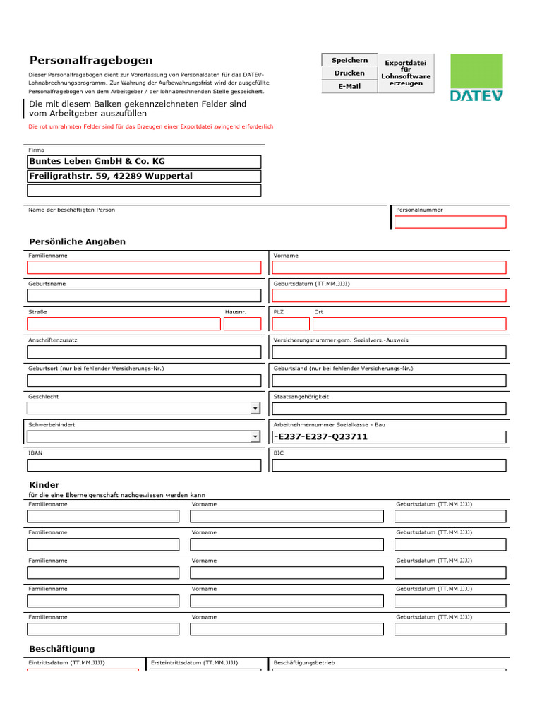 Personalfragebogen 2023 | PDF