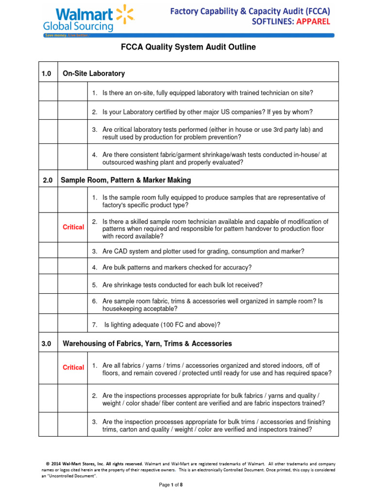 Wal-Mart APPAREL - FCCA Outline - Updated - 31-MAR-2016 v3.0 | PDF ...