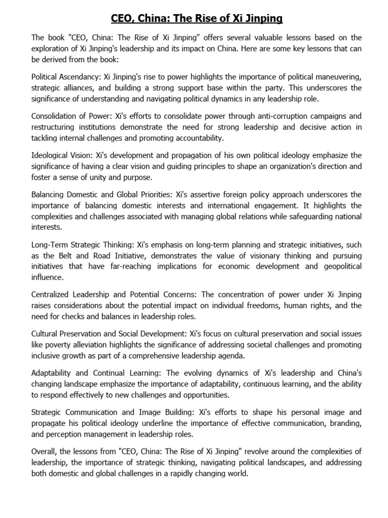 CEO China The Rise of Xi Jinping | PDF | Xi Jinping | Leadership
