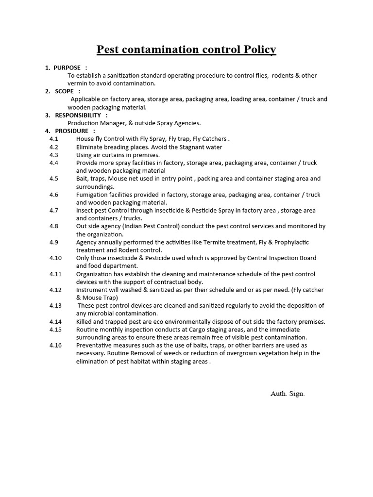 Pest Control Policy | PDF | Pest Control | Pest (Organism)