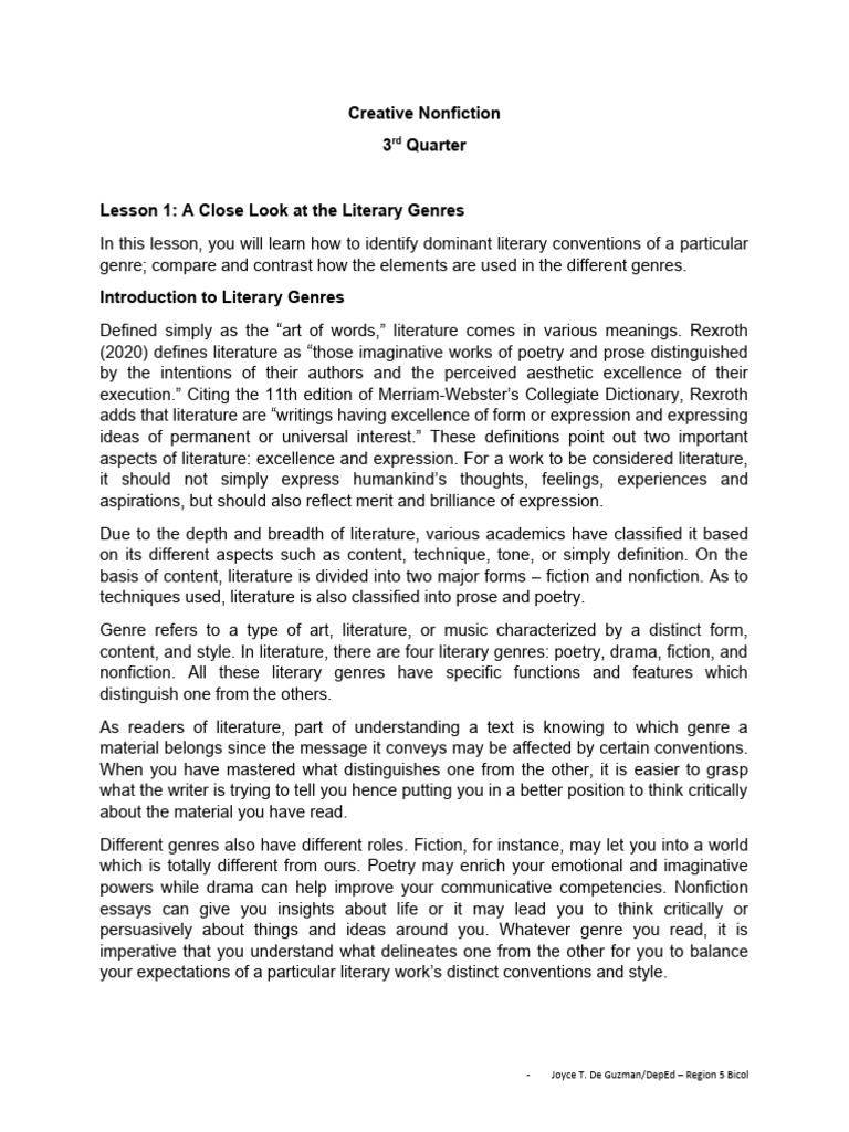 CNF Handouts | PDF | Poetry | Narration