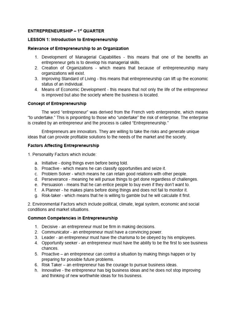 ENTREPRENEURSHIP Handouts | PDF | Entrepreneurship | Sales