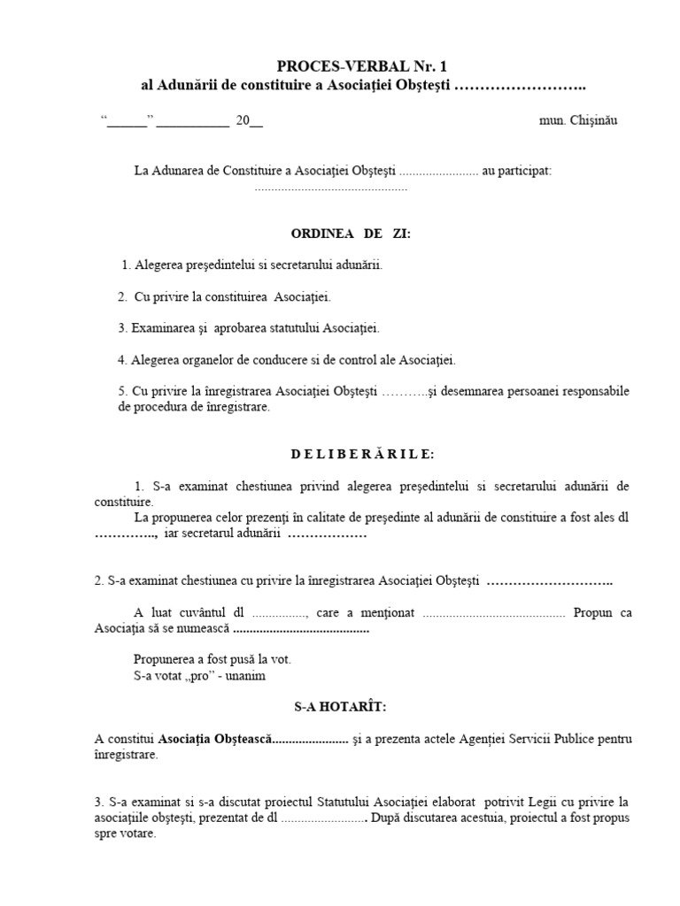 Model de Proces-Verbal Pentru Asociatii Obstesti | PDF