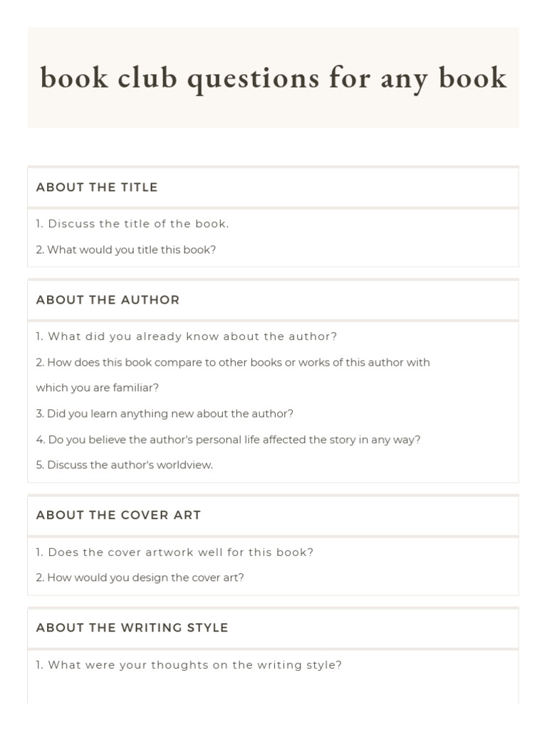 Book Club Questions | PDF